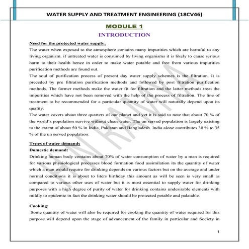 Water supply and treatment Engineering notes 18 cv46 | PDF