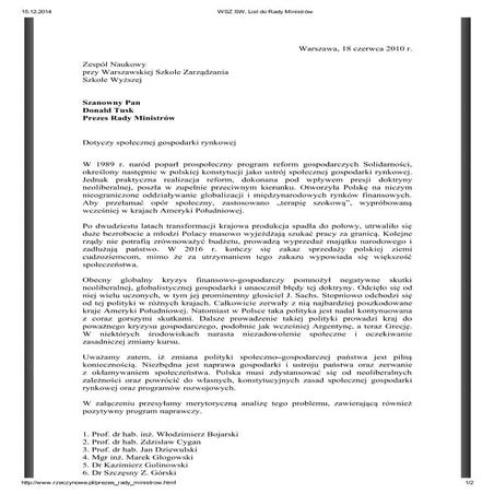 WSZ SW, list do rady ministrów | PDF