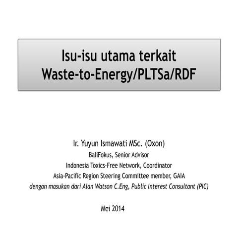 Isu-isu Utama terkait Waste to Energy/PLTSa/RDF | PDF