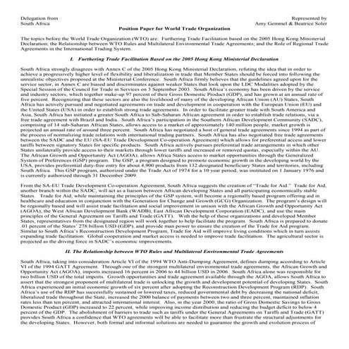 Position Paper for World Trade Organization - NYC Model UN Conference ...