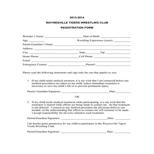 Wtwc registration20132014 | PDF | Wrestling | Sports