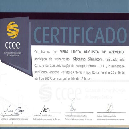 Certificado CCEE - Sinercom | PDF