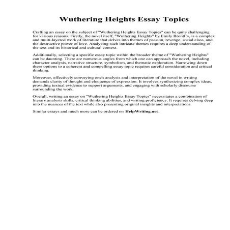 Wuthering Heights Essay Topics.pdf | Fiction | Books and Literature
