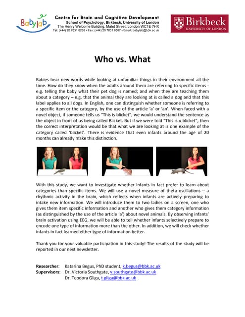 Birkbeck Babylab presentations