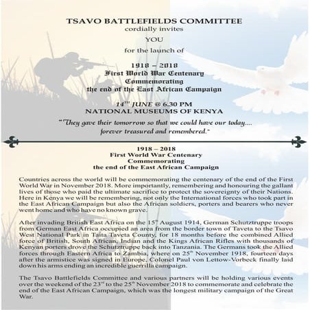 INVITATION TO THE WORLD WAR ONE EAST AFRICAN CAMPAIGN COMMEORATIONS | PDF