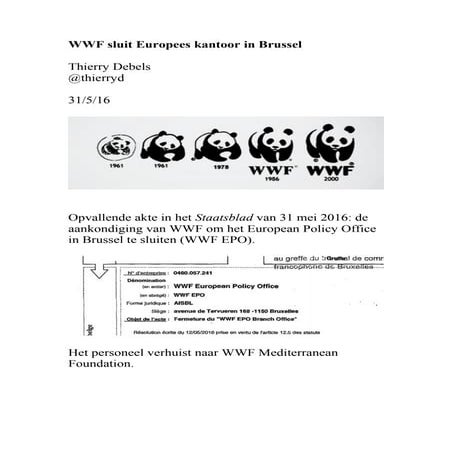 WWF sluit Europees kantoor in Brussel | PDF