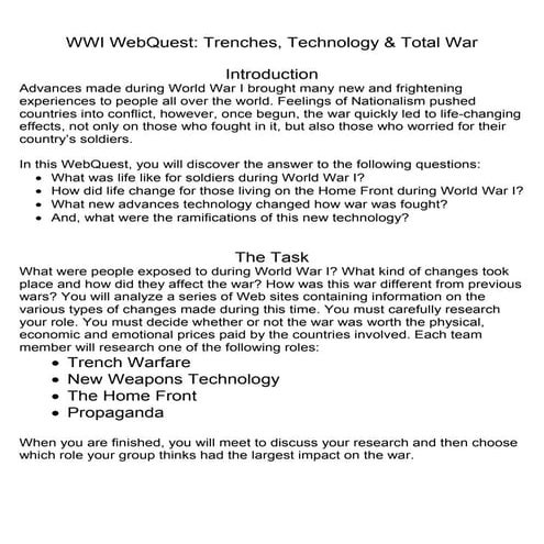 WW1 Web Quest | PDF