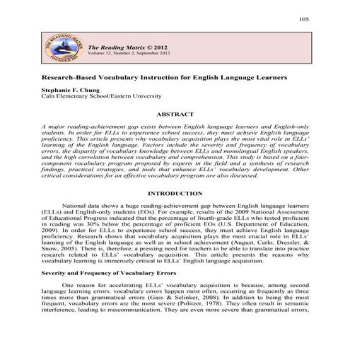 Research- based Vocabulary Instruction for English Language Learners | PDF