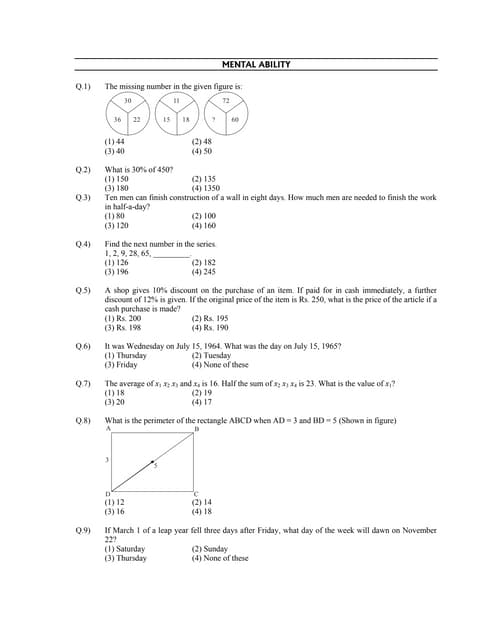 MENTAL ABILITY PRACTICE QUESTIONS | PDF