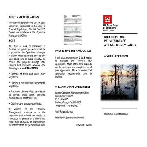 Applying For A Shoreline Use Permit / License At Lake Sidney Lanier | PDF