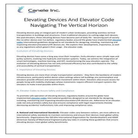 Elevating Devices And Elevator Code Navigating The Vertical Horizon | PDF