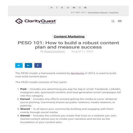 PESO 101: How to build a robust content plan and measure success | PDF
