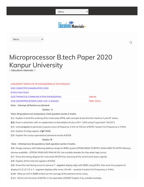 Microprocessor Model Paper Ppt