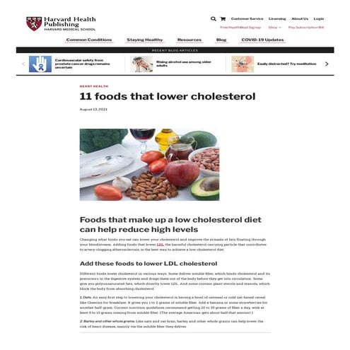 11 Foods That Lower Cholesterol | PDF