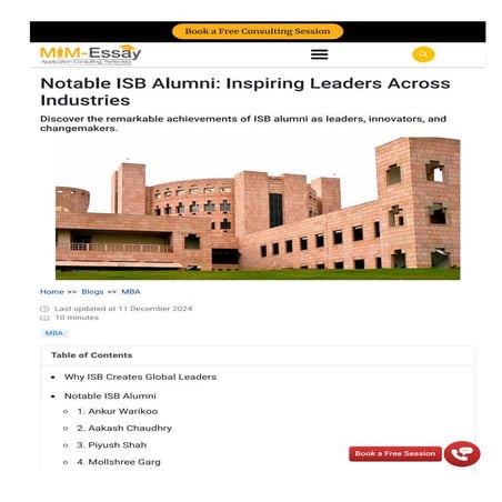 Notable ISB Alumni: Inspiring Leaders Across Industries | PDF