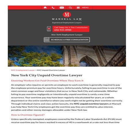 NYC Unpaid Overtime Lawyer - Mansell Law | PDF