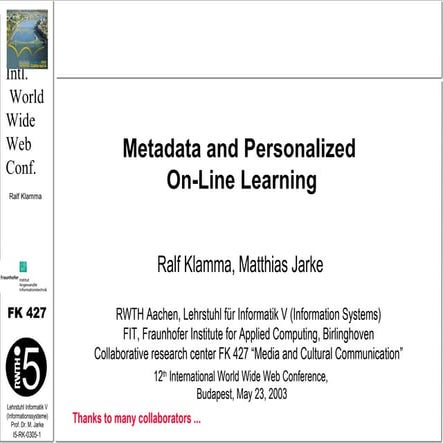 Metadata and Personalized On-Line Learning | PPT