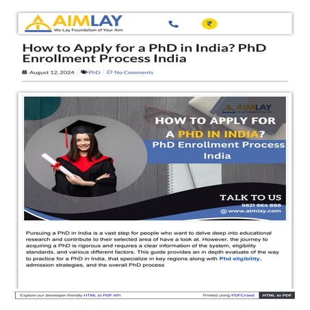 How to Apply for a PhD in India? PhD Enrollment Process India | PDF