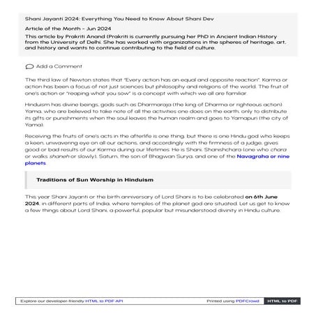 Shani Jayanti 2024: Everything You Need to Know About Shani Dev | PDF