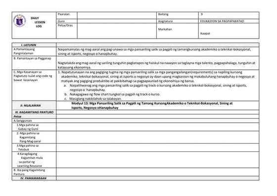 ESP Grade 9 Module 13 session 1 | DOCX