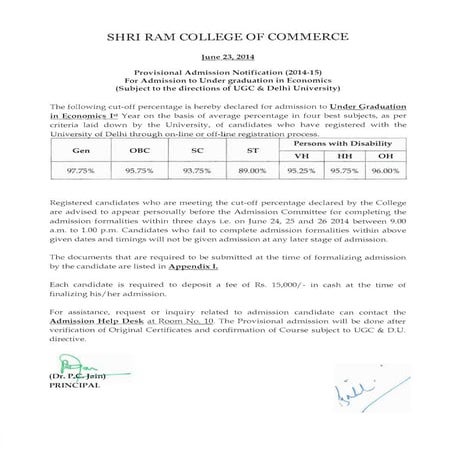 SRCC Economics - 1st Cut off list | PDF
