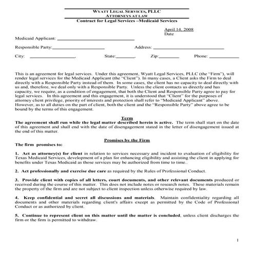 Wyatt Legal Services Pllc Attorneys At Law Contract For Legal | PDF