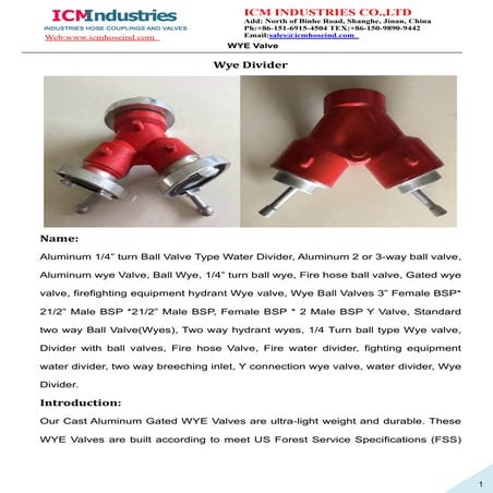 Wye valve/Aluminum 1/4” turn Ball Valve Type Water Divider/Y connection ...