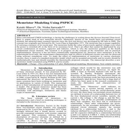 Memristor Modeling Using PSPICE | PDF
