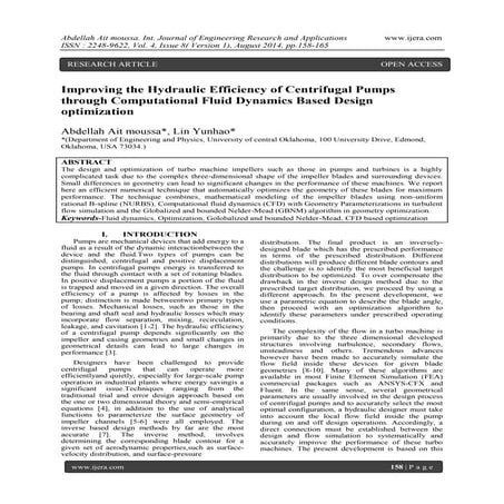 Improving the Hydraulic Efficiency of Centrifugal Pumps through Computational Fluid Dynamics ...
