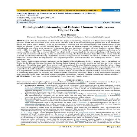 Ontological-Epistemological Debate: Human Truth versus Digital Truth ...