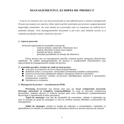 Managementul echipei de proiect | DOC