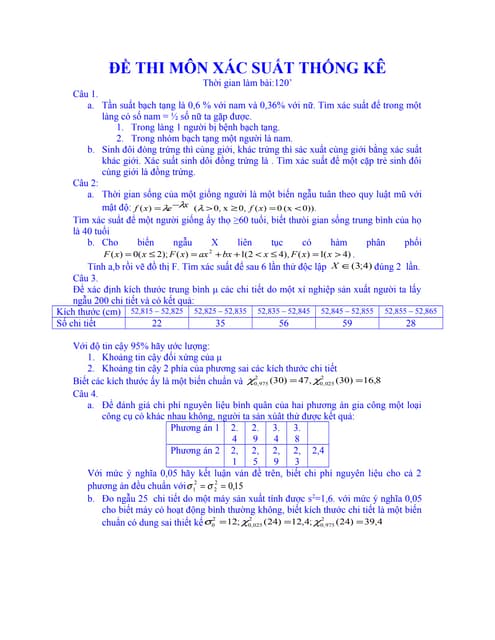 Bai tap xac suat thong ke | PDF