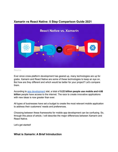 Xamarin Vs React Native 5 Step Comparison Guide 2021 Pdf