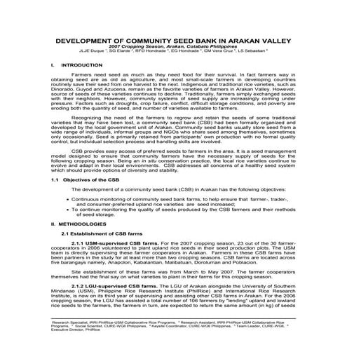 DEVELOPMENT OF COMMUNITY SEED BANK IN ARAKAN VALLEY | DOC