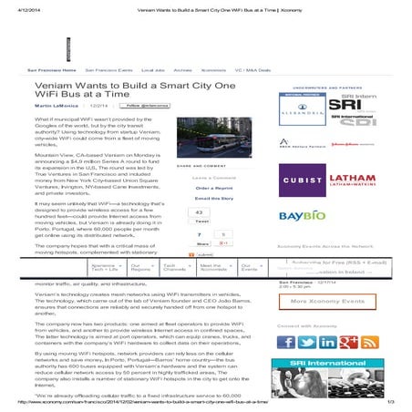 Veniam Wants to Build a Smart City One WiFi Bus at a Time | PDF