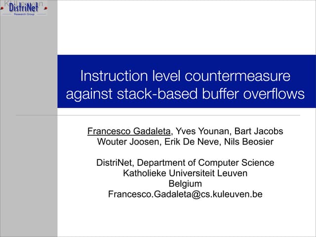 Instruction Level Countermeasure Against Buffer Overflow Attacks Ppt