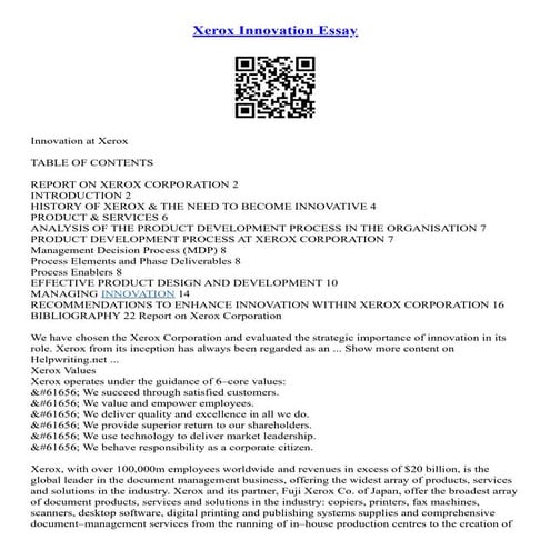 Xerox Innovation Essay | PDF | Executive Leadership & Management | Business