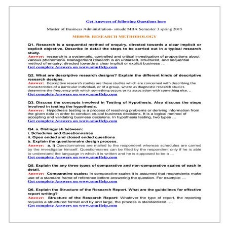 Mba 106-research methodology for management decision | DOC