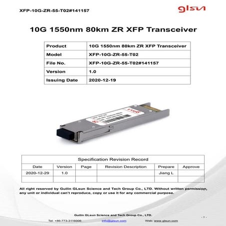 xfp-10g-zr-1550nm-80km-transceiver-module-141157.pdf | Computer Peripherals | Computing