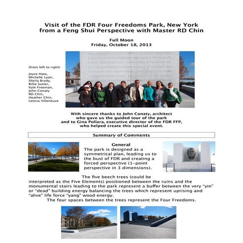 A Feng Shui tour of the FDR Four Freedoms Park in NYC with master RD ...
