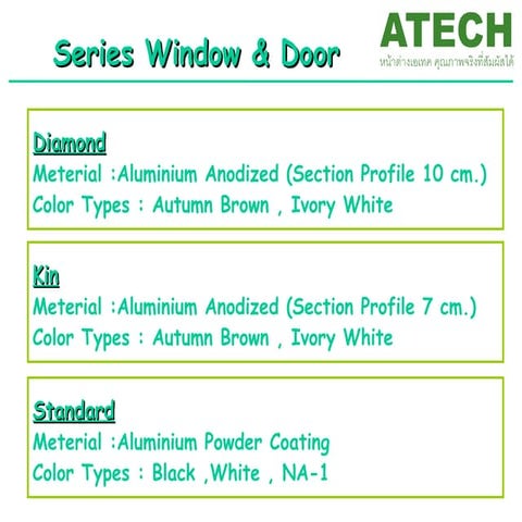 ข้อมูลประตู หน้าต่าง Atech | PDF