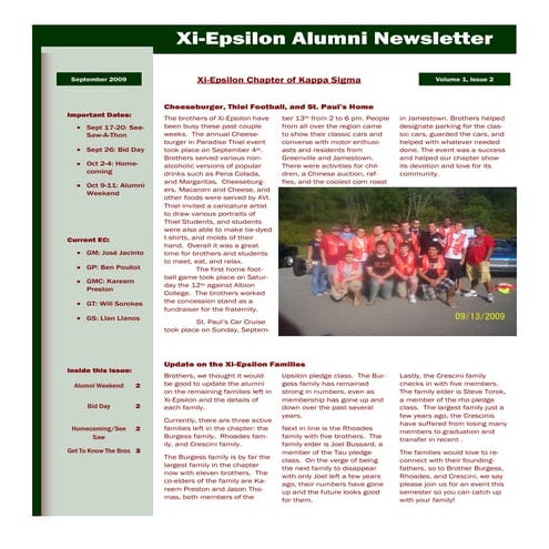 Xi Epsilon September 2009 E Newsletter | PDF