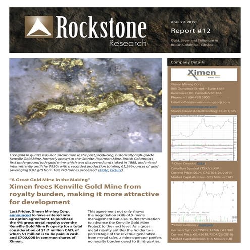 Ximen frees Kenville Gold Mine from royalty burden, making it more ...