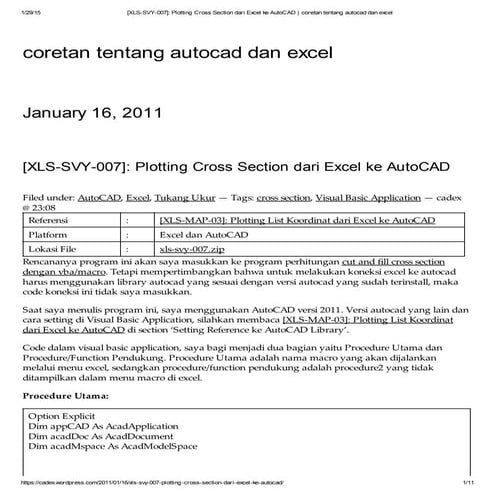 Xls Svy 007 Plotting Cross Section Dari Excel Ke Auto Cad Coretan Tentang Autocad Dan Excel