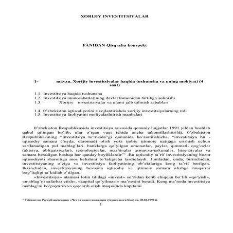 XORIJIY INVESTITSIYALAR.docx