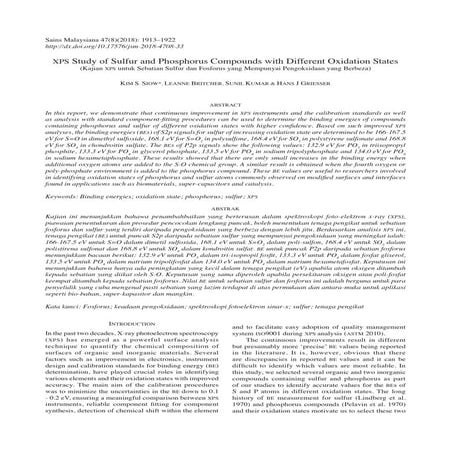 XPS sulfur phosphorus binding energy | PDF