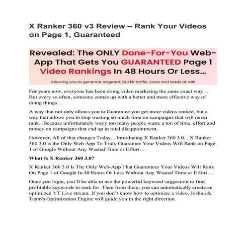 X Ranker 360 v3 Review & Bonus - Rank Your Videos on Page 1 | PDF