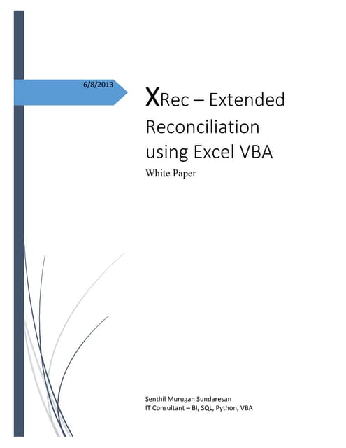X Rec Extened Reconciliation Using Excel Vba Pdf