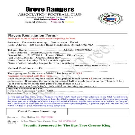 X Registration Form 2009 2010 | DOC