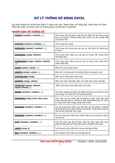 Các hàm thông dụng trong ms excel | PDF